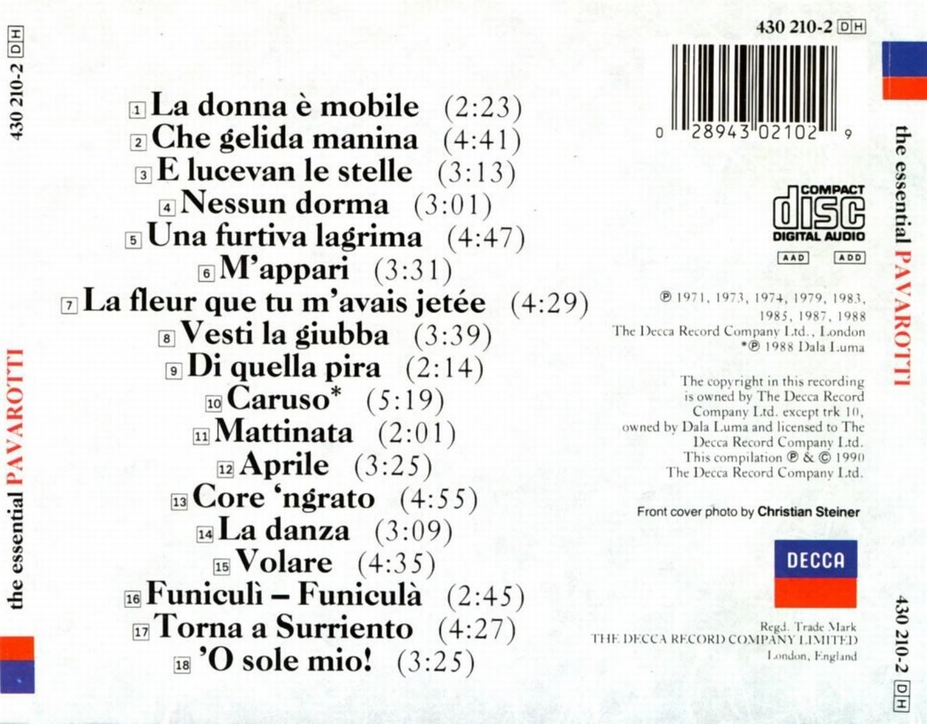 Luciano Pavarotti The Essential Pavarotti : Back | CD Covers | Cover ...